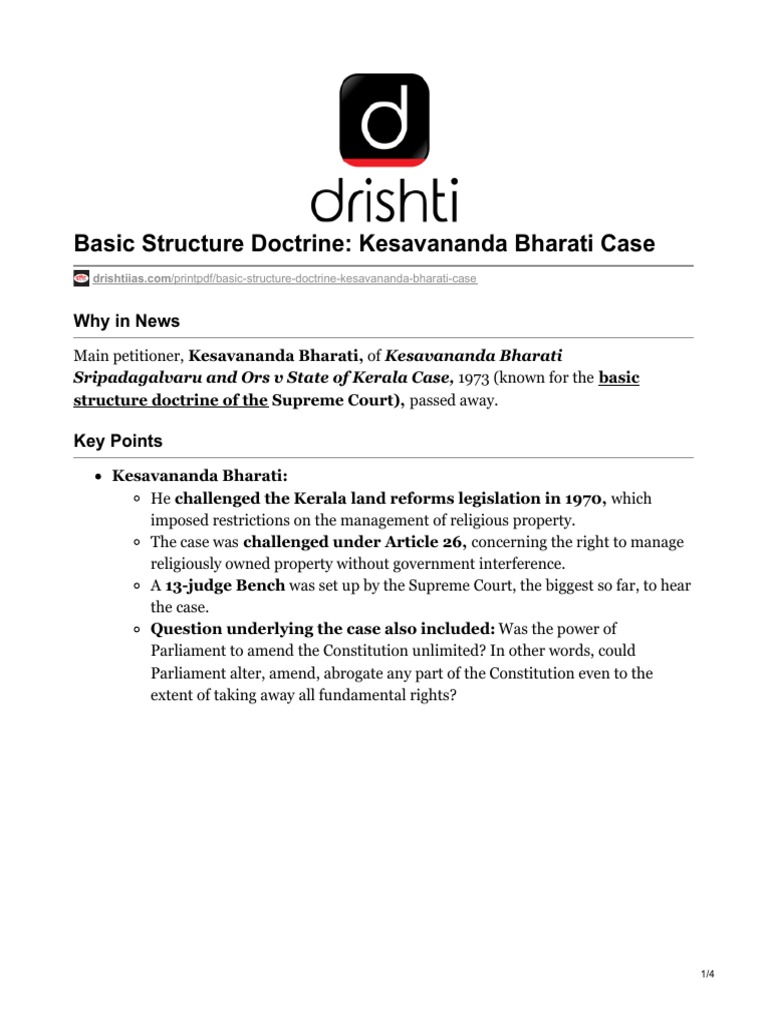 Basic Structure Doctrine: Kesavananda Bharati Case: Why in News | PDF ...