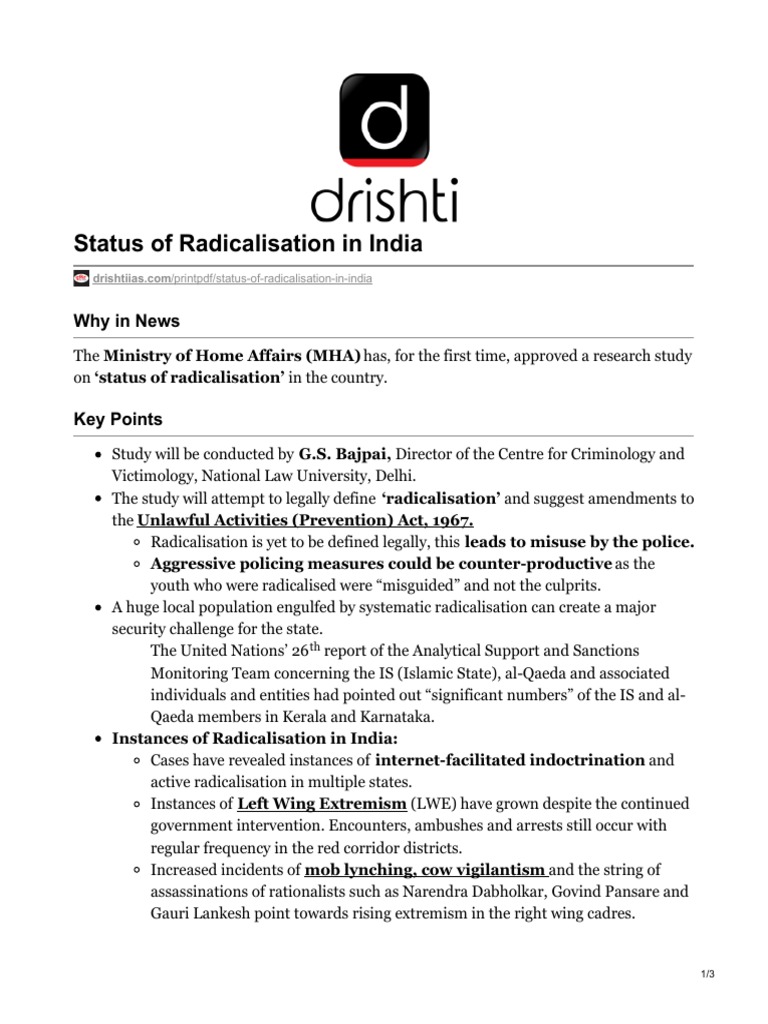 Status of Radicalisation in India | PDF | Social Exclusion | Policy