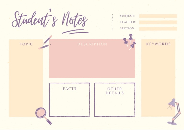 Peach Purple Bordered Note Taking Graphic Organizer PDF | PDF