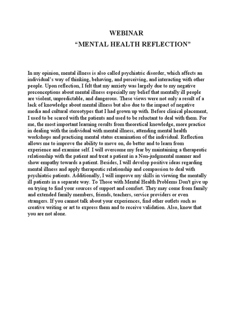 Webinar "Mental Health Reflection" | PDF