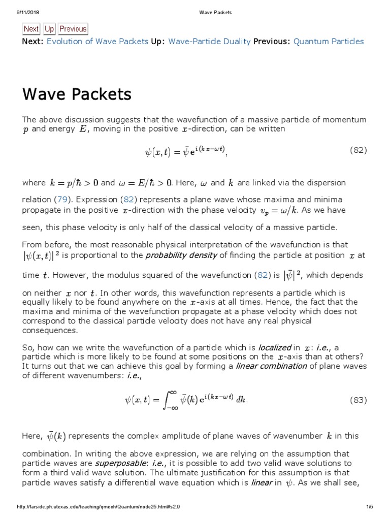 Wave Packets | PDF | Wave Function | Waves