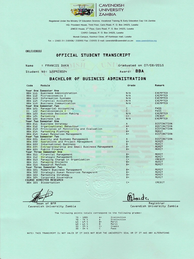 Transcript BBA PDF | Download Free PDF | Educational Stages | Economies