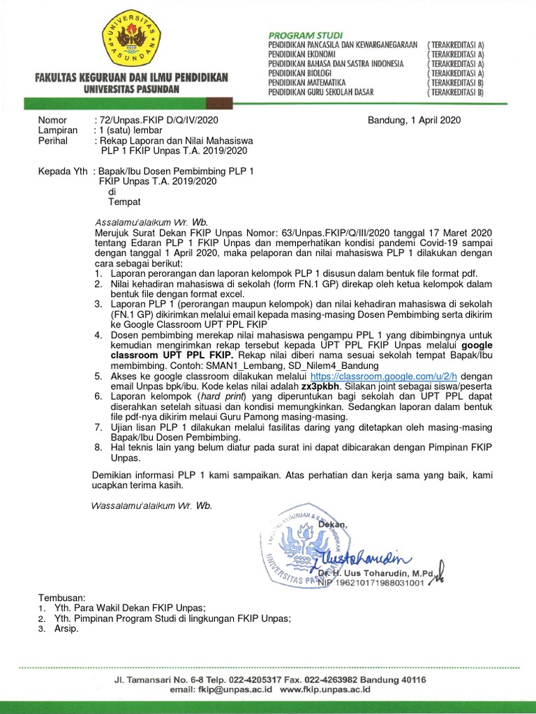 72 - Q - Rekap Laporan Dan Nilai PLP 1 FKIP Unpas - Dosbing-Final | PDF