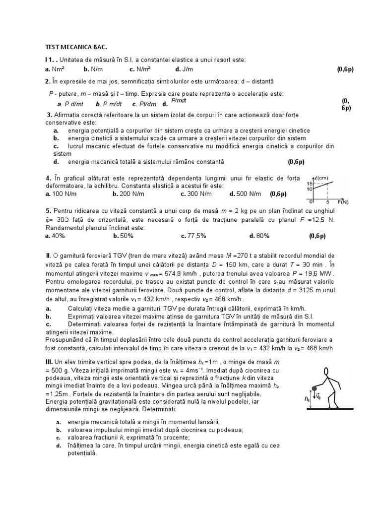 Test Mecanica Bac 12 B | PDF