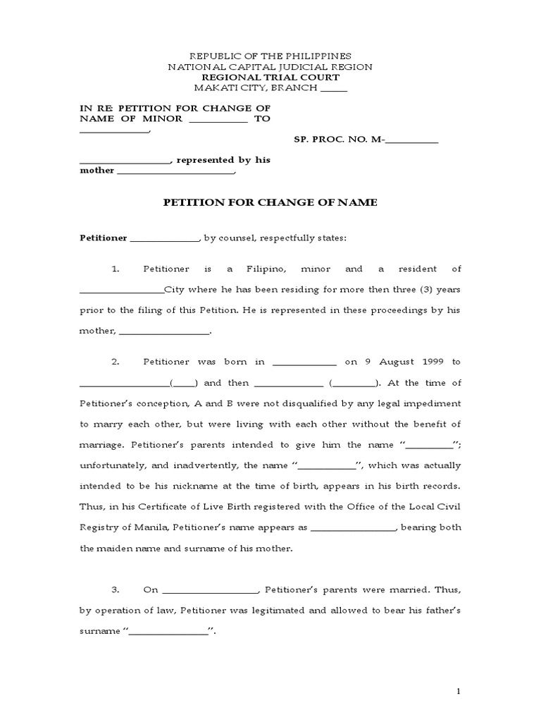 Sample Petition of Change Name | PDF | Justice | Crime & Violence