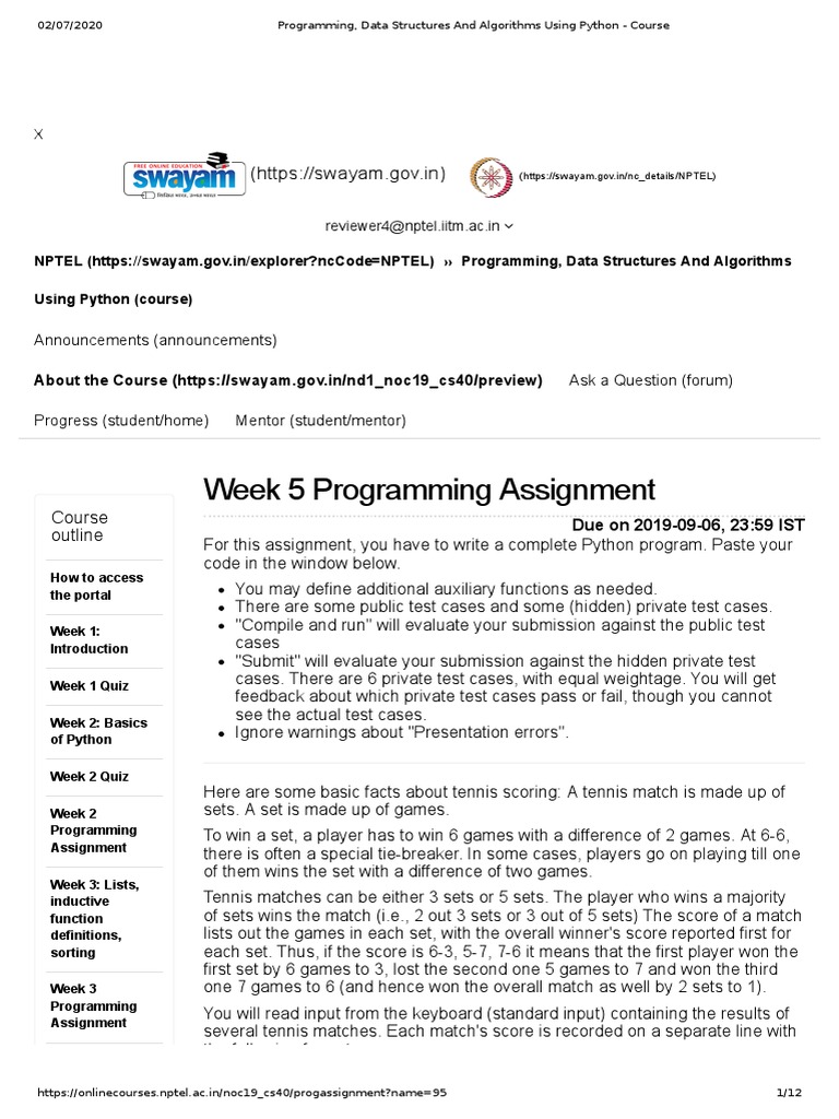 Week 5 Programming Assignment: (Https://swayam - Gov.in) | PDF | Input/Output | Computer Programming