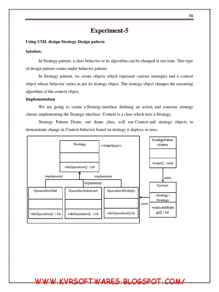 Experiment-5: Using UML Design Strategy Design Pattern Solution | PDF