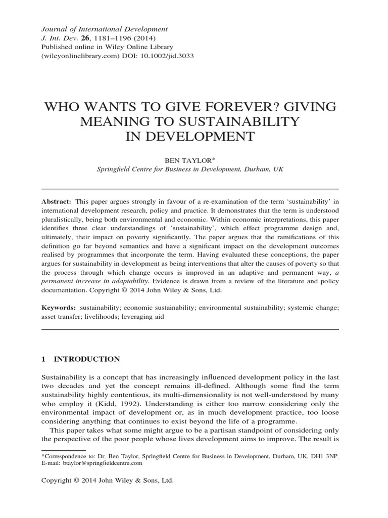 Who Wants To Give Forever? Giving Meaning To Sustainability in ...