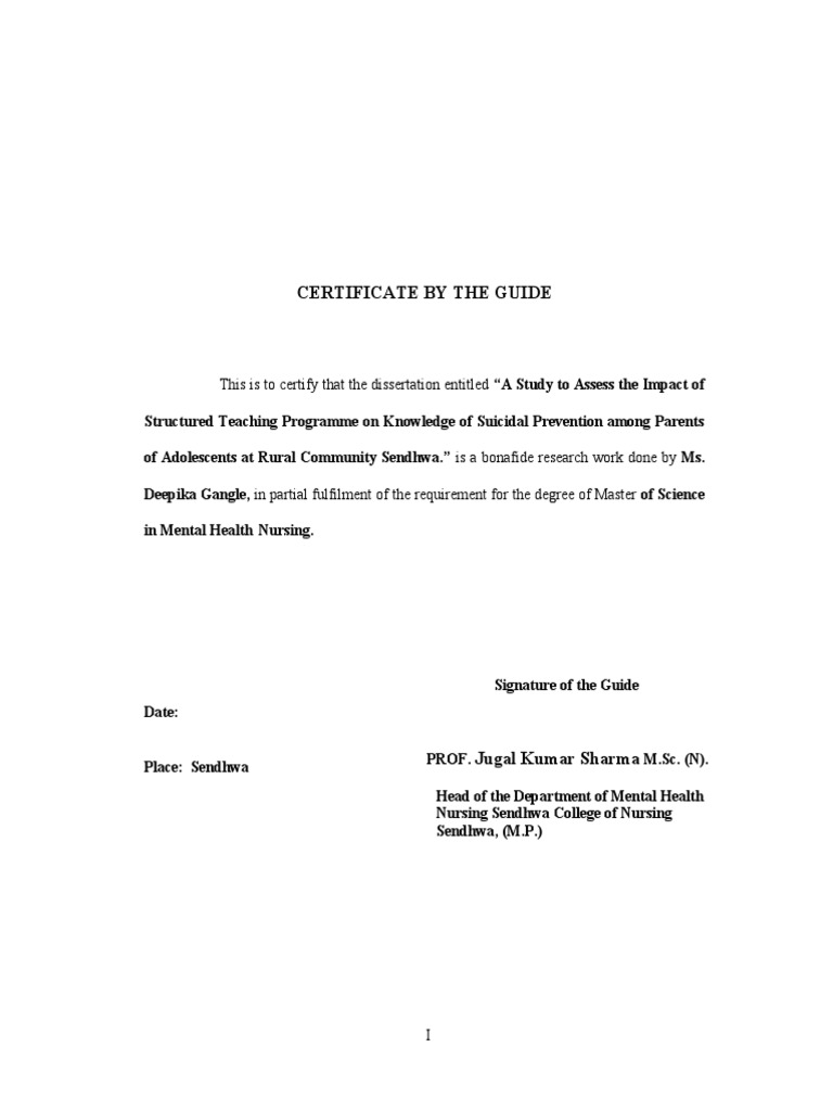 Certificate by The Guide: This Is To Certify That The Dissertation ...