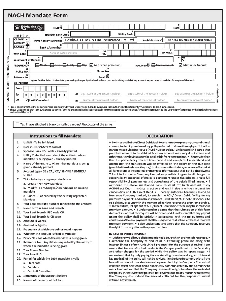 NACH Mandate Form - Version 2pdf | PDF | Debit Card | Automated ...