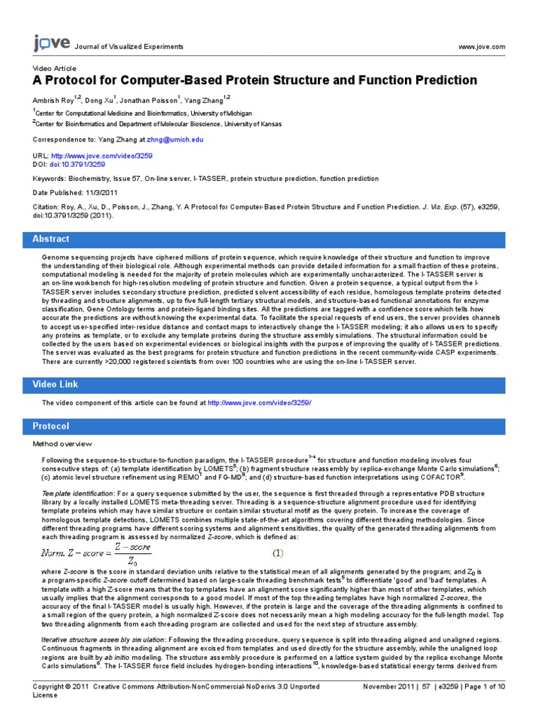 Roy Et Al. - 2011 - A Protocol For Computer-Based Protein Structure An | PDF | Sequence ...