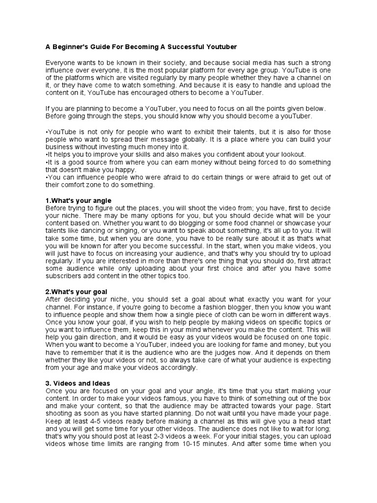 A Beginner's Guide For Becoming A Successful Youtuber | PDF | You Tube ...