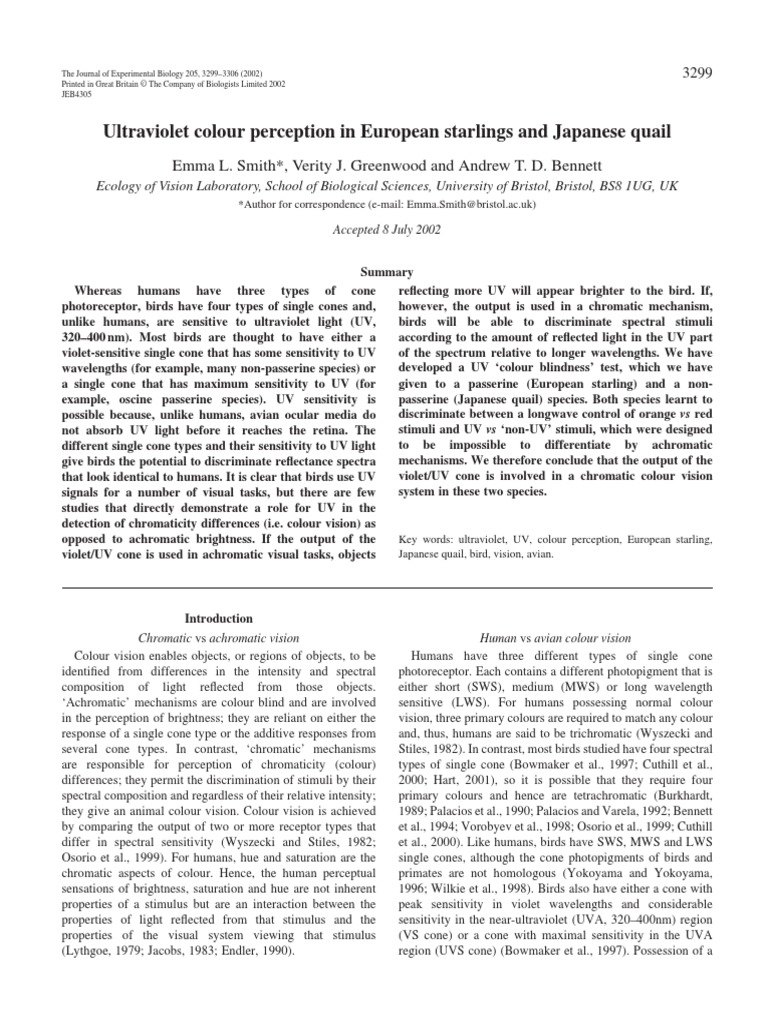 Ultraviolet Colour Perception in European Starlings and Japanese Quail ...