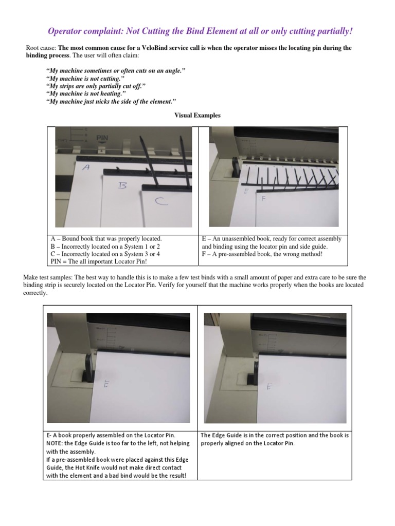 Velobind - Not Cutting The Bind Element at All or Partially Cutting | PDF