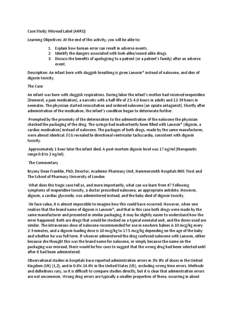 Case Study | PDF | Medical Error | Naloxone