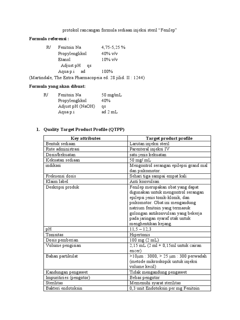 Protokol Rancangan Formula Sediaan Injeksi Steril Fenilep (Khaerul Umam ...