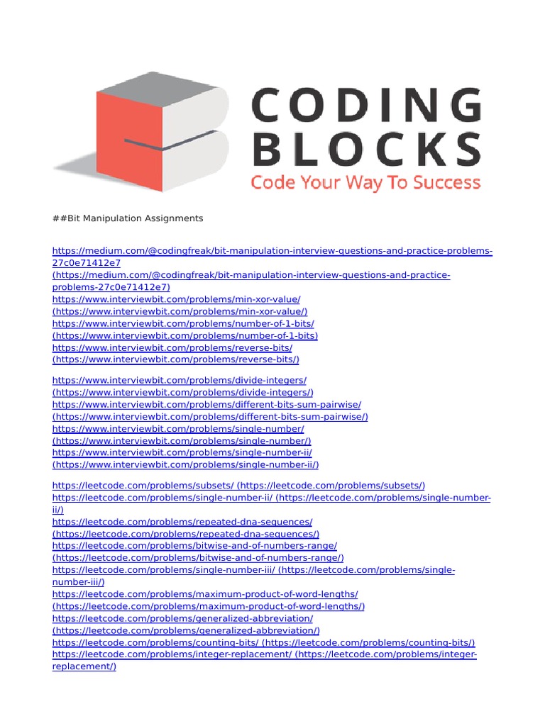 Bit Manipulation Practice Problems | PDF | Mathematical Logic | Lexicology