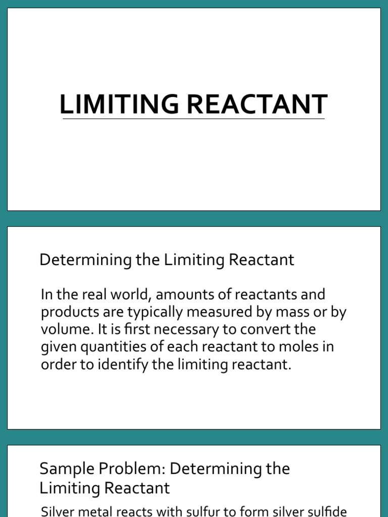 Limiting Reactants and Percent Yield Guide | PDF | Stoichiometry | Mole ...