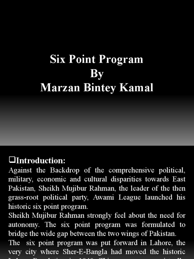 Six Point Program by Marzan Bintey Kamal | PDF | Pakistan | Bangladesh