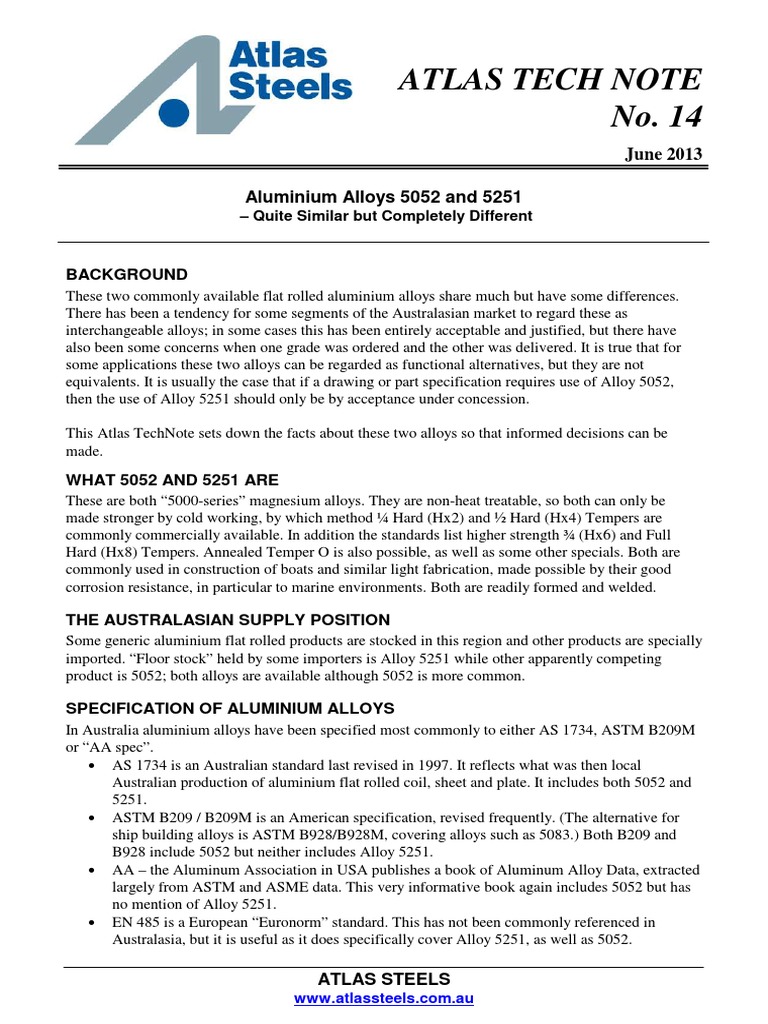Differences Between Aluminium Alloys 5052 & 5251 | PDF | Sheet Metal ...