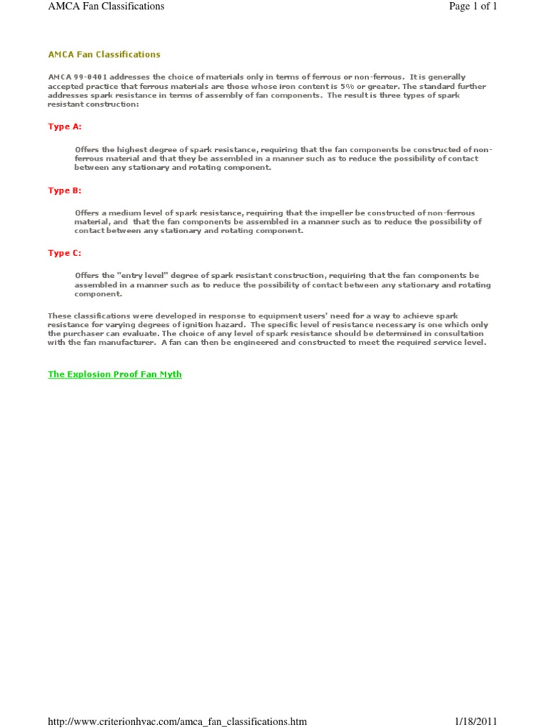 Amca Fan Classifications | PDF