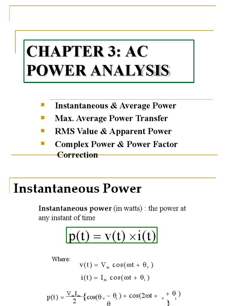 Chapter 3: Ac Power Analysis | PDF | Ac Power | Electrical Impedance