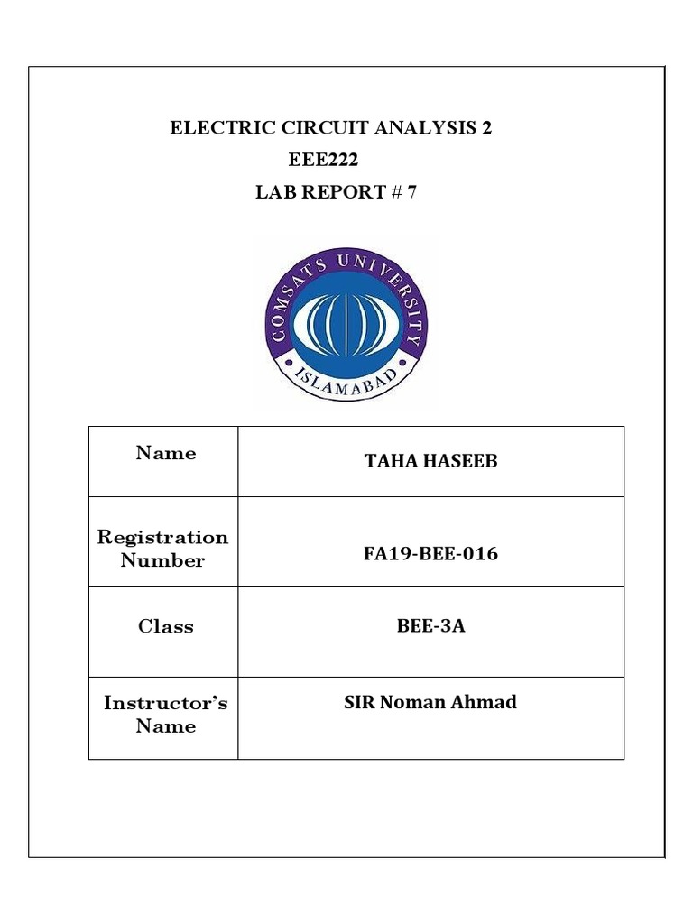 Fa19-Bee-016 (Eca Lab Report 7) | PDF | Quantity | Physical Quantities