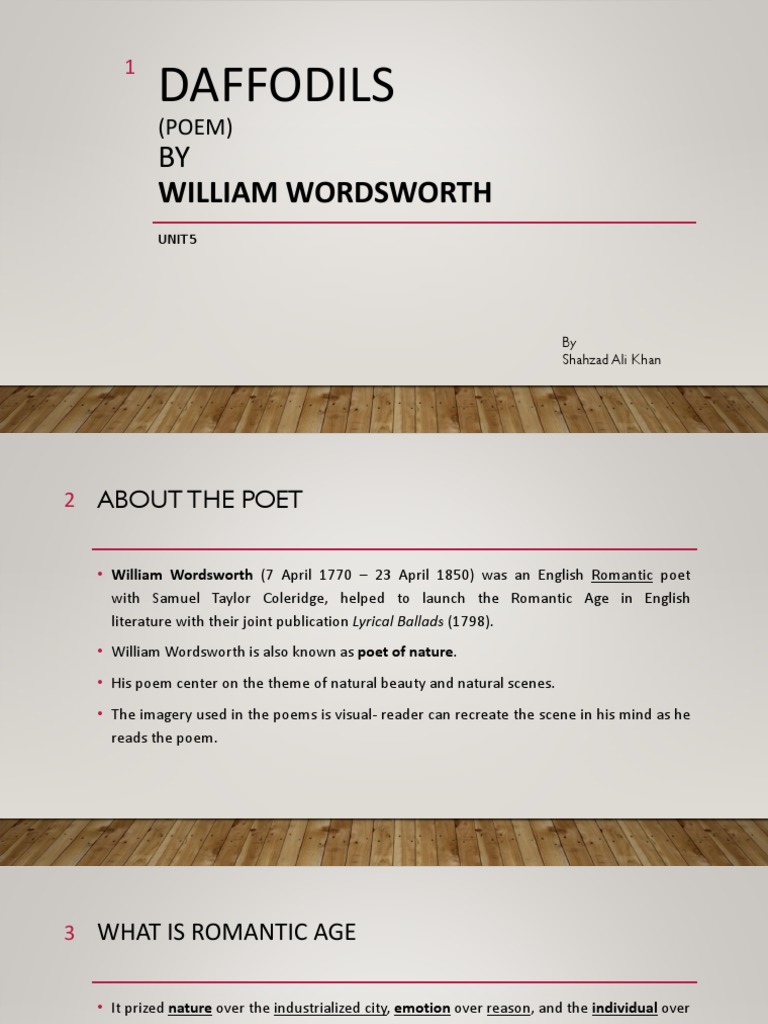Class IX Unit 5 Daffodils Poem PDF | PDF | William Wordsworth | Romanticism