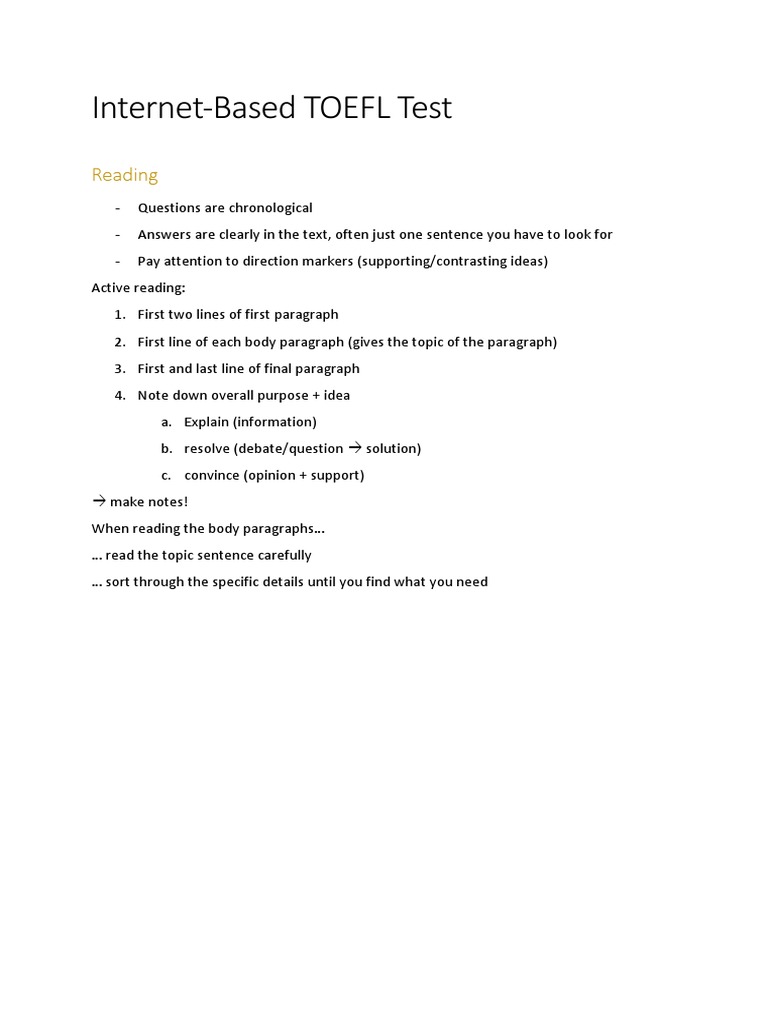 A Guide to Mastering the Internet-Based TOEFL Test | PDF | Reason ...