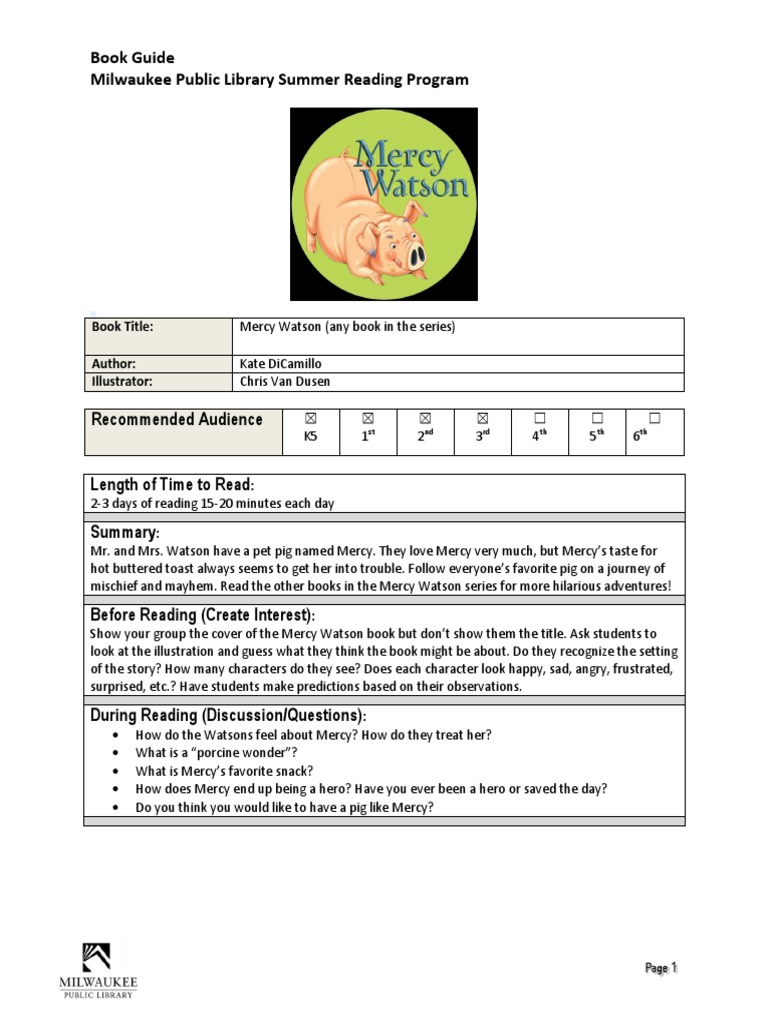 Mercy Watson Lesson Plan | PDF | General Fiction