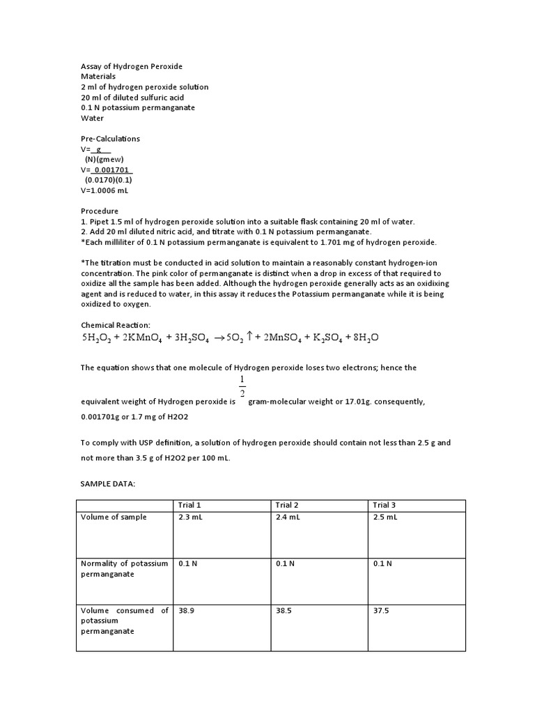 Assay of Hydrogen Peroxide | PDF