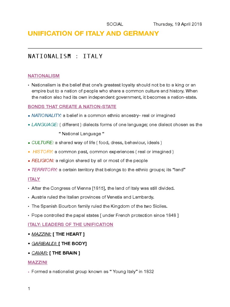 Unification of Italy PDF | PDF | Italy | Nationalism