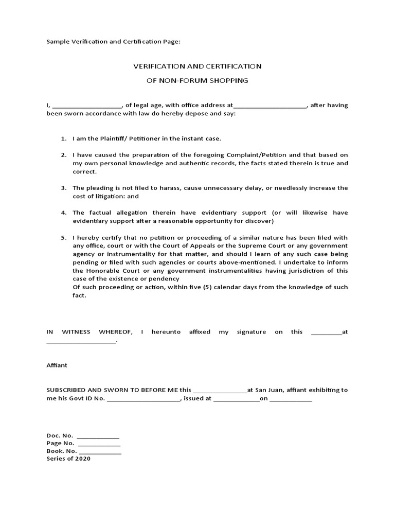NEW - Verification and Cert of Non Forum | PDF