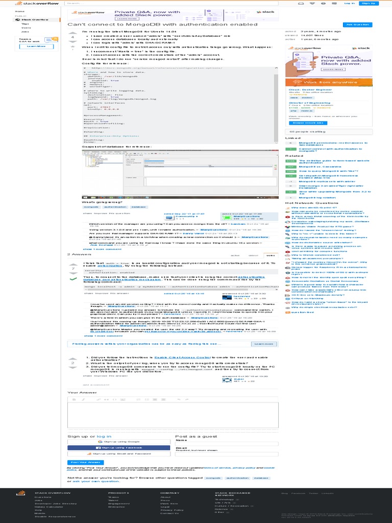 Can't Connect To MongoDB With Authentication Enabled - Stack Overflow PDF | PDF | Internet ...