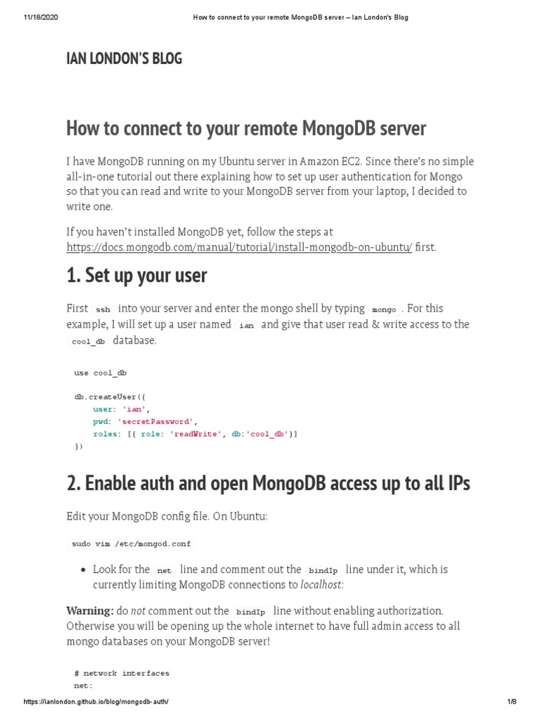 How To Connect To Your Remote Mongodb Server Ian Londons Blog Pdf Mongo Db Computer