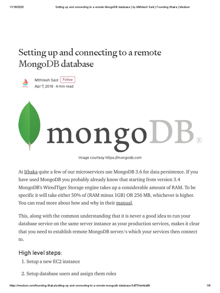 Setting Up and Connecting To A Remote MongoDB Database - by Mithilesh Said - Founding Ithaka ...