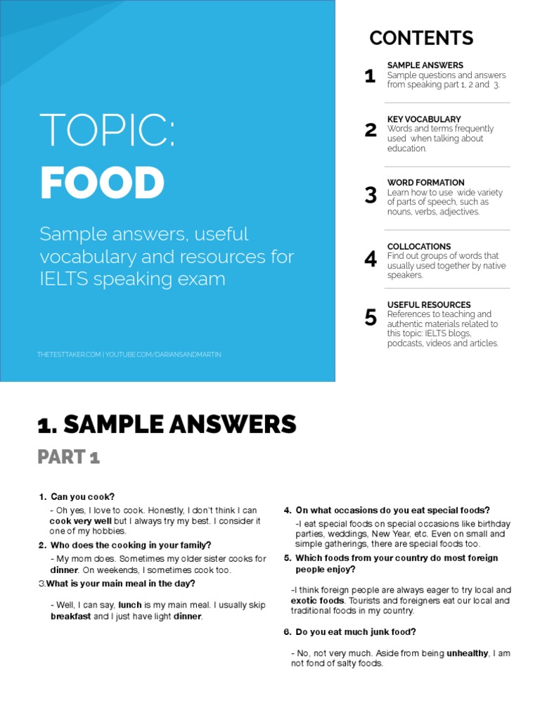 8 Food IELTS Speaking Topic PDF | PDF | Meal | Foods