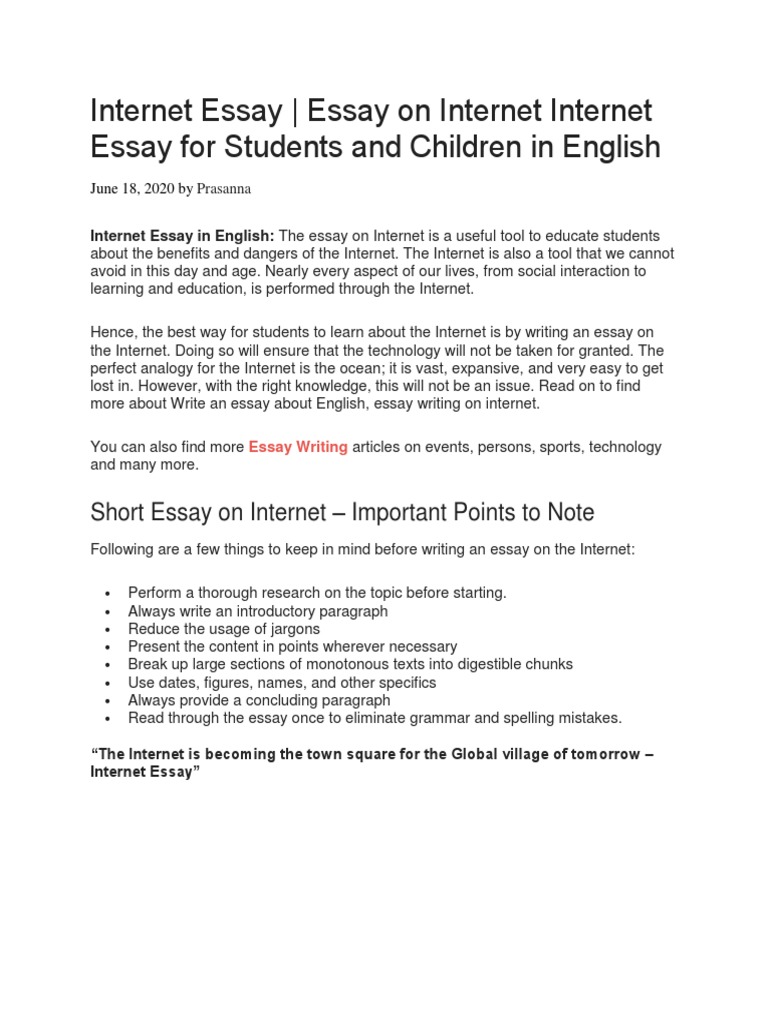Internet Essay | PDF | Internet | World Wide Web
