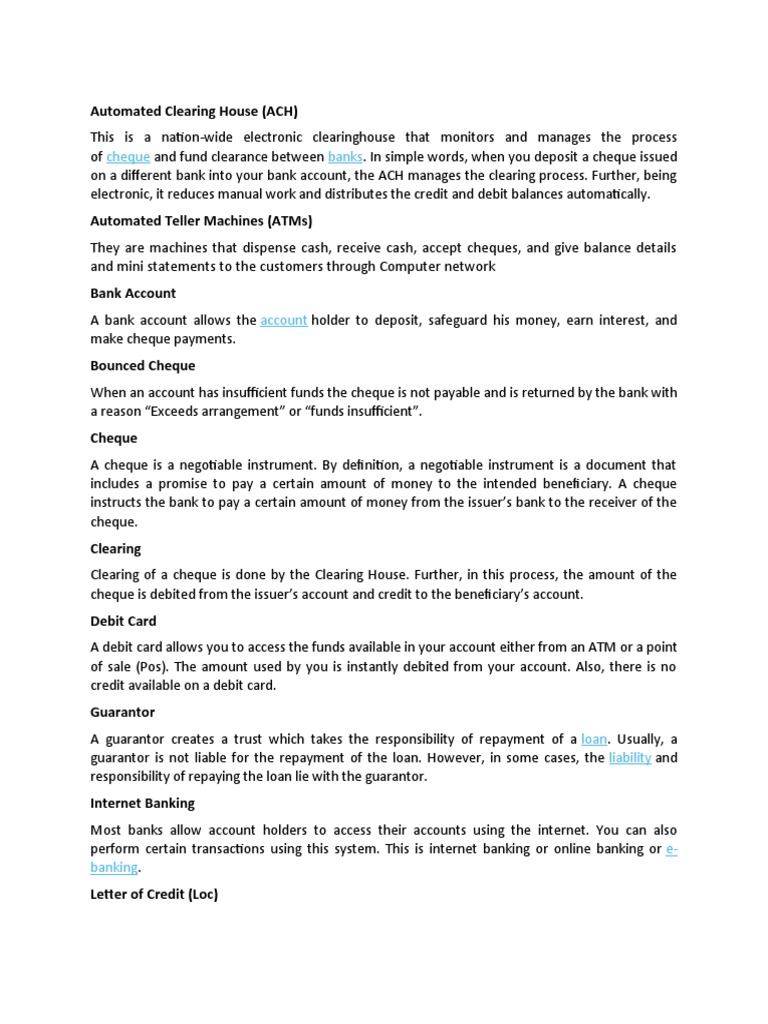 Cheque Banks: Automated Clearing House (ACH) | PDF | Cheque | Clearing ...