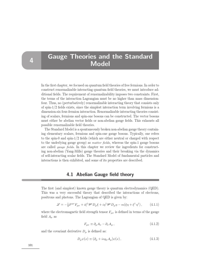 4 Gauge Theories and The Standard Model: 4.1 Abelian Gauge Field Theory | PDF | Gauge Theory ...