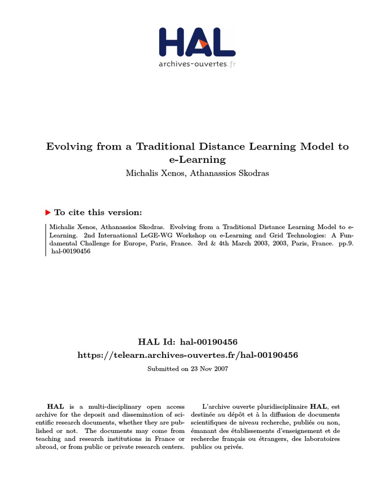 Evolving From A Traditional Distance Learning Model To E-Learning | PDF ...