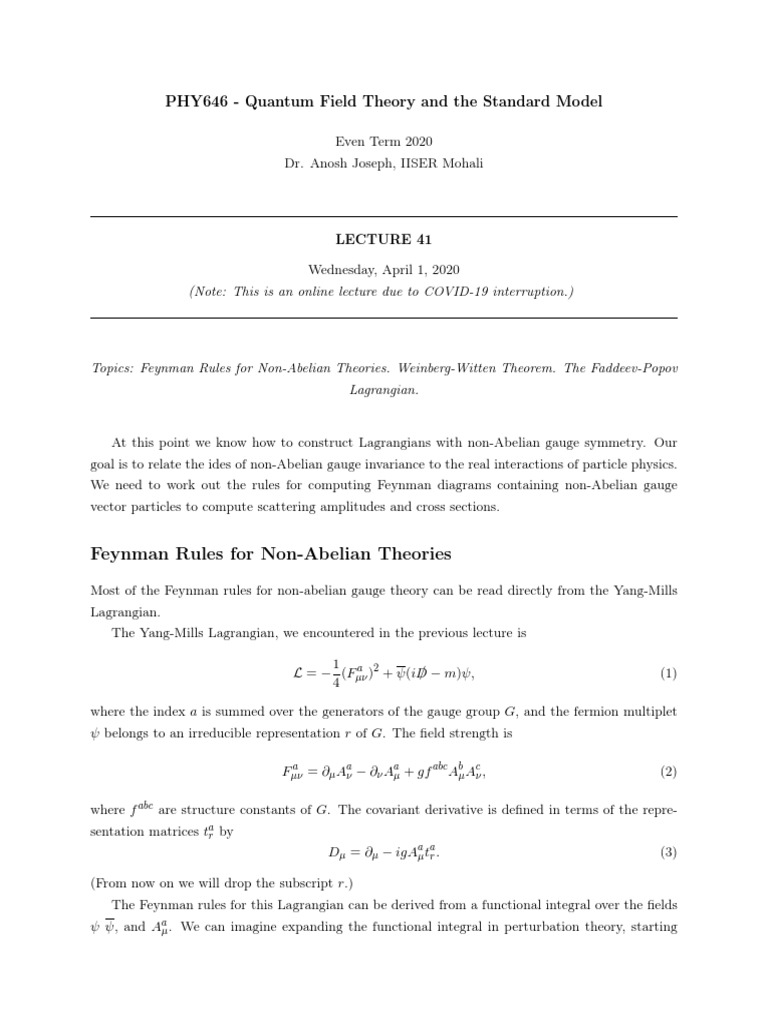 PHY646 - Quantum Field Theory and The Standard Model: Feynman Rules For ...