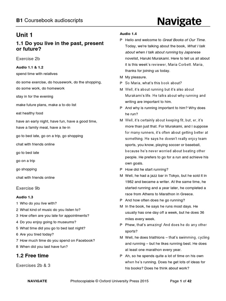 Unit 1: B1 Coursebook Audioscripts | PDF