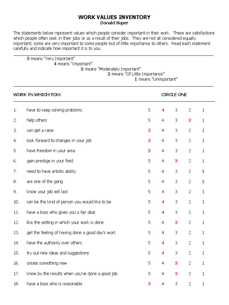 Work Values Inventory: Donald Super | Download Free PDF | Applied Psychology | Cognition