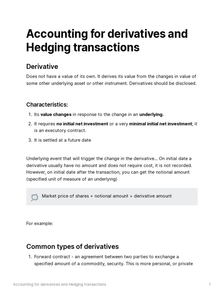 Accounting For Derivatives and Hedging Transactions: Derivative | PDF | Derivative (Finance ...