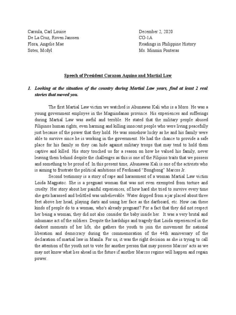 Martial Law Reflection | PDF | Philippines | Abusive Behaviour