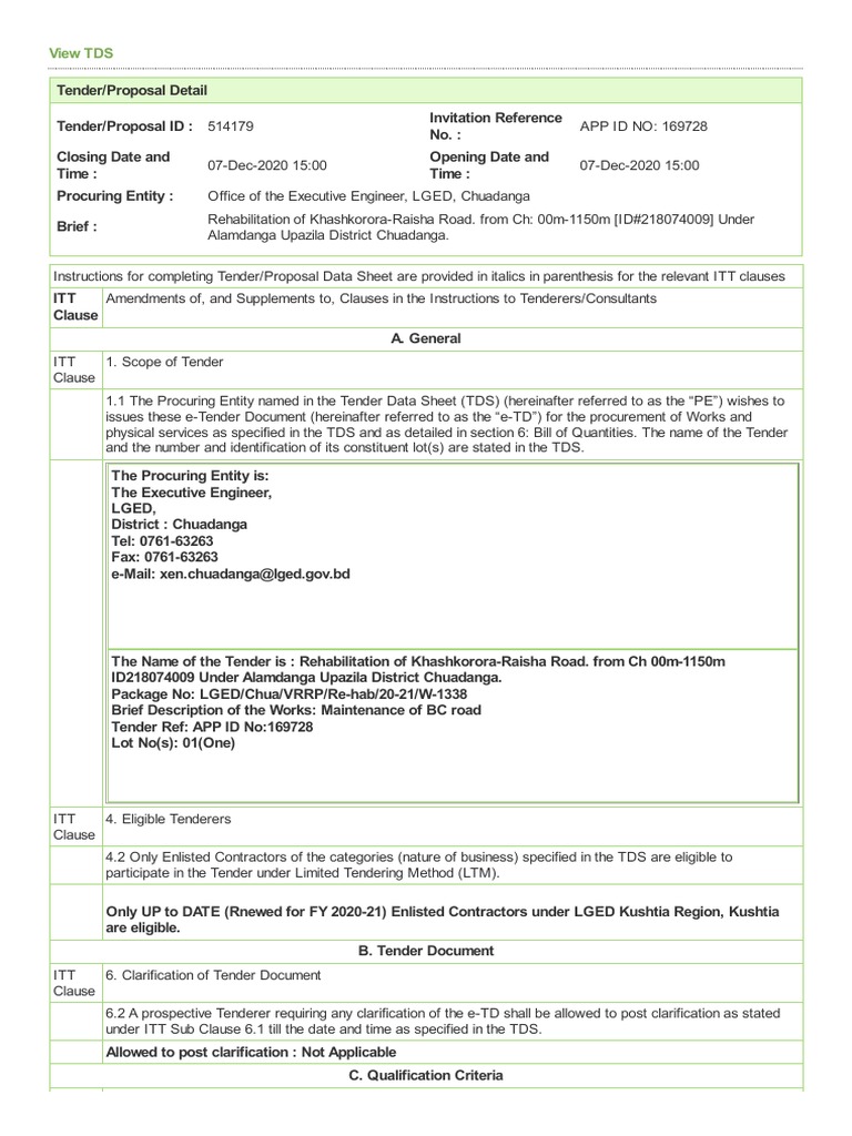 Rehabilitation Tender for Khashkorora Road | PDF | Credit | Finance ...