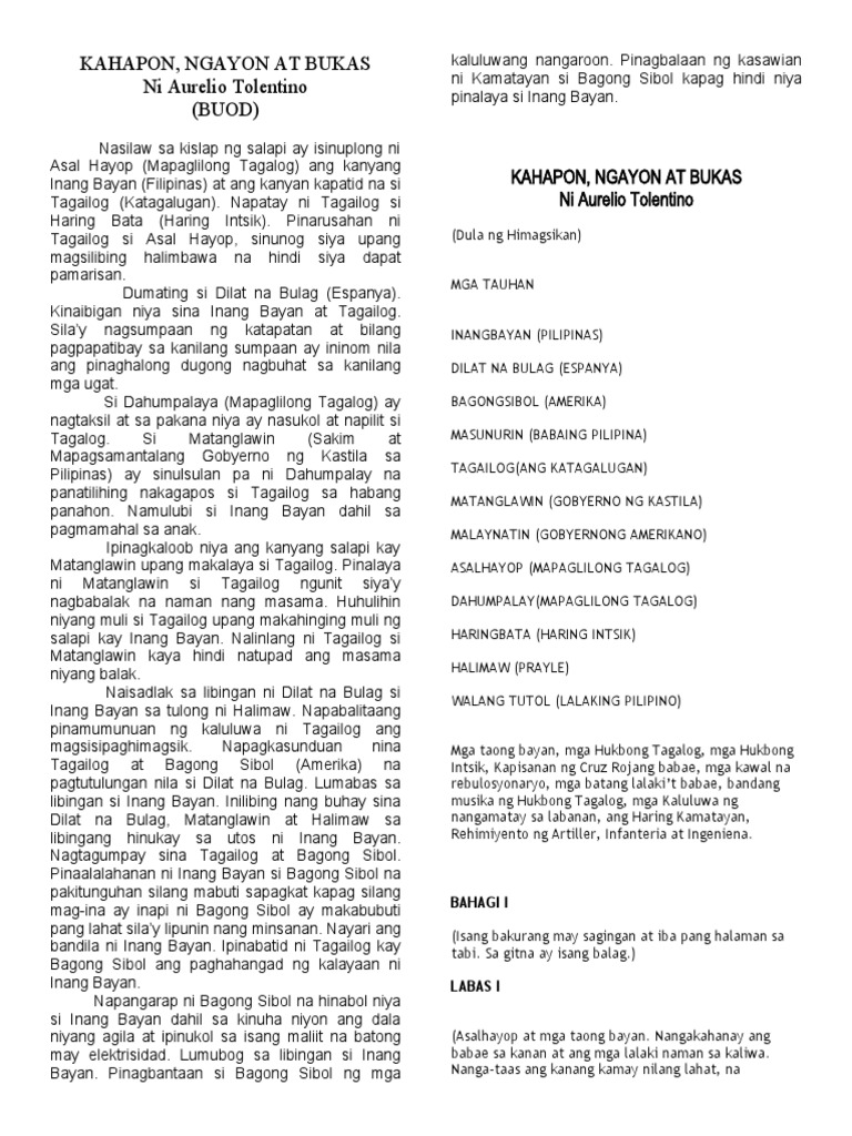 Kahapon, Ngayon at Bukas Ni Aurelio Tolentino | PDF