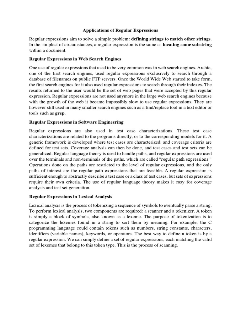 Applications of Regular Expressions | PDF | Regular Expression | Formalism (Deductive)