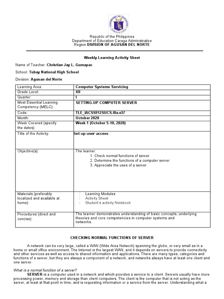 Activity Sheet Student's Activity Notebook: What Is A Normal Function ...